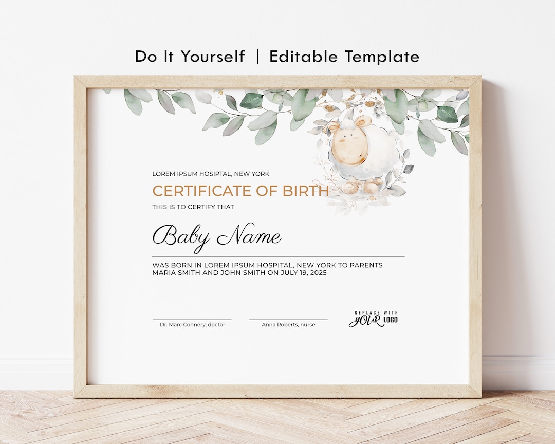 Baby Birth Certificate Template, Editable Certificate of Birth, Gift ...