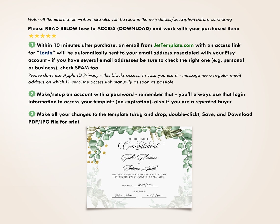 Certificate of Commitment Editable Printable Certificate - Etsy