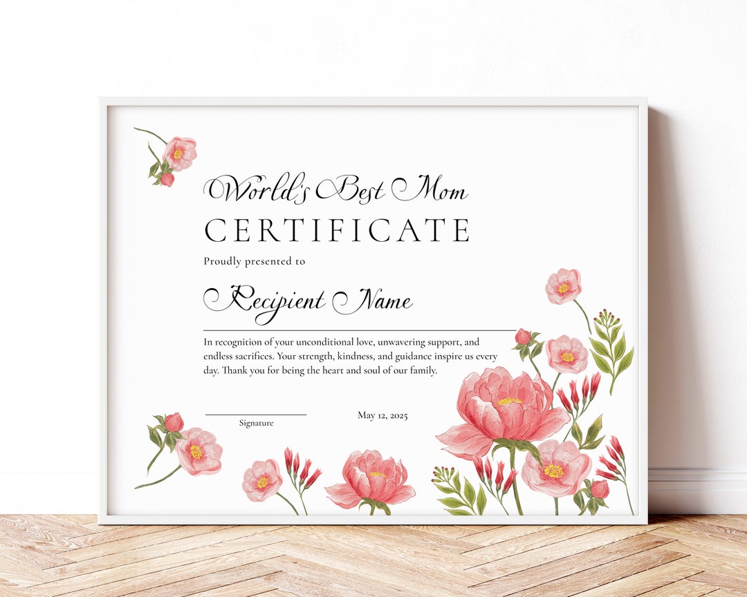 Best Mom Mum Award Certificate Template, Editable Gift Certificate for ...