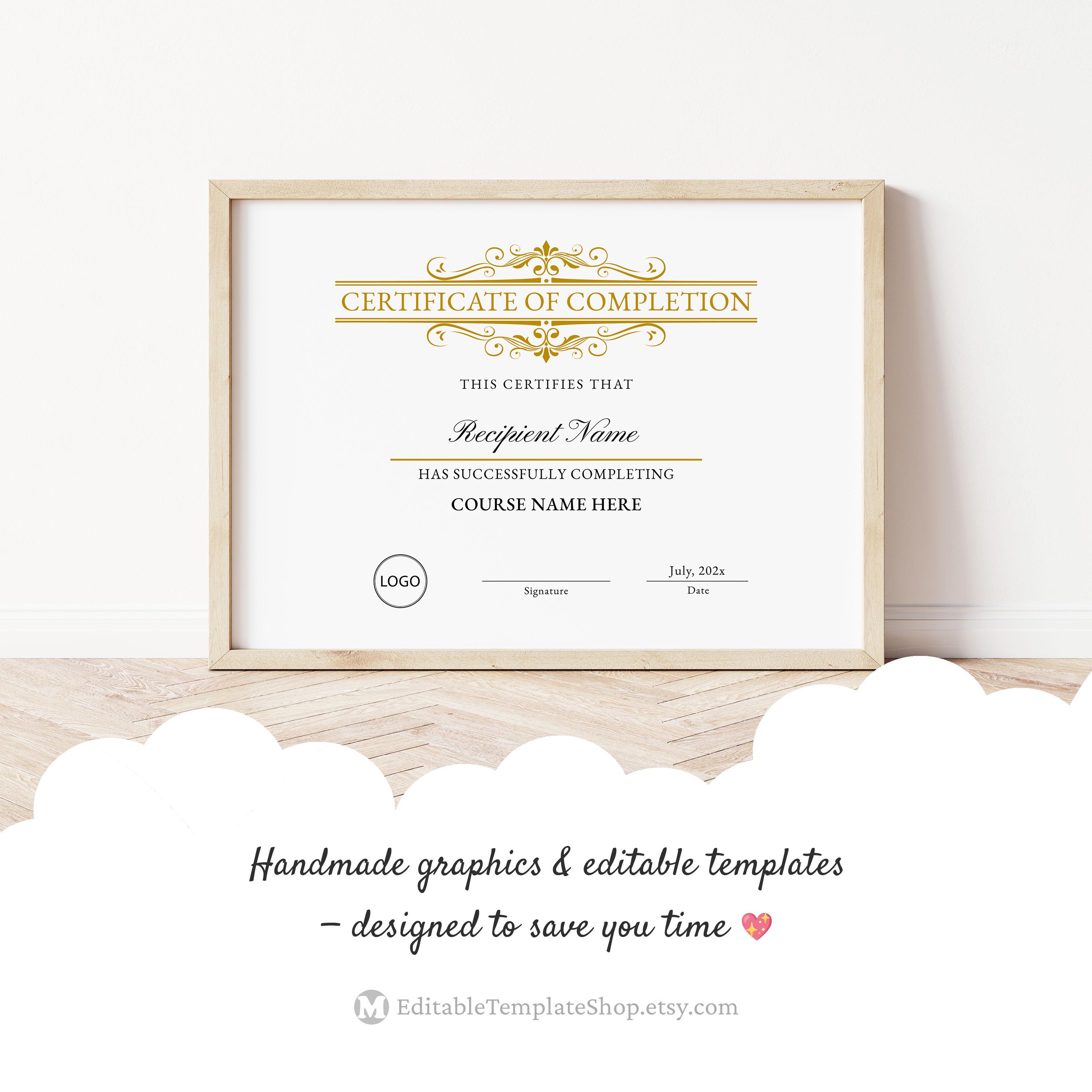 Editable Award Certificate of Completion, Completion Template, Company ...