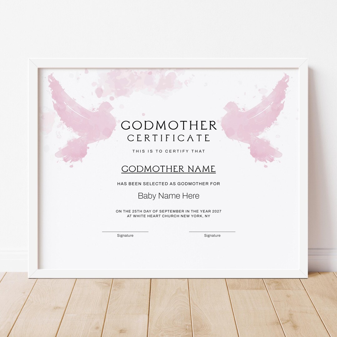 Editable Godmother Certificate Template Godparents Baptism Keepsake ...