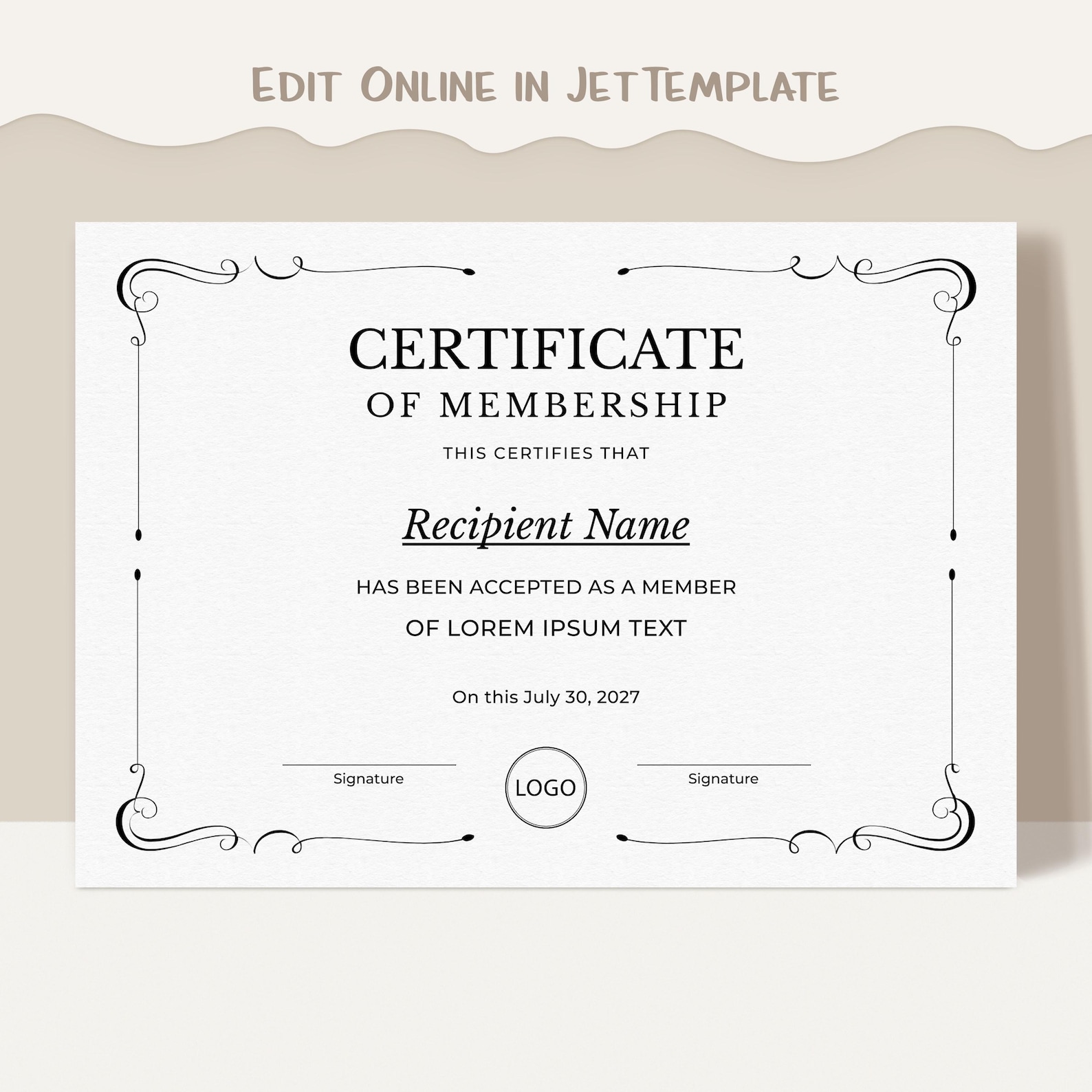 EDITABLE Membership Certificate Template, Minimalist Certificate ...