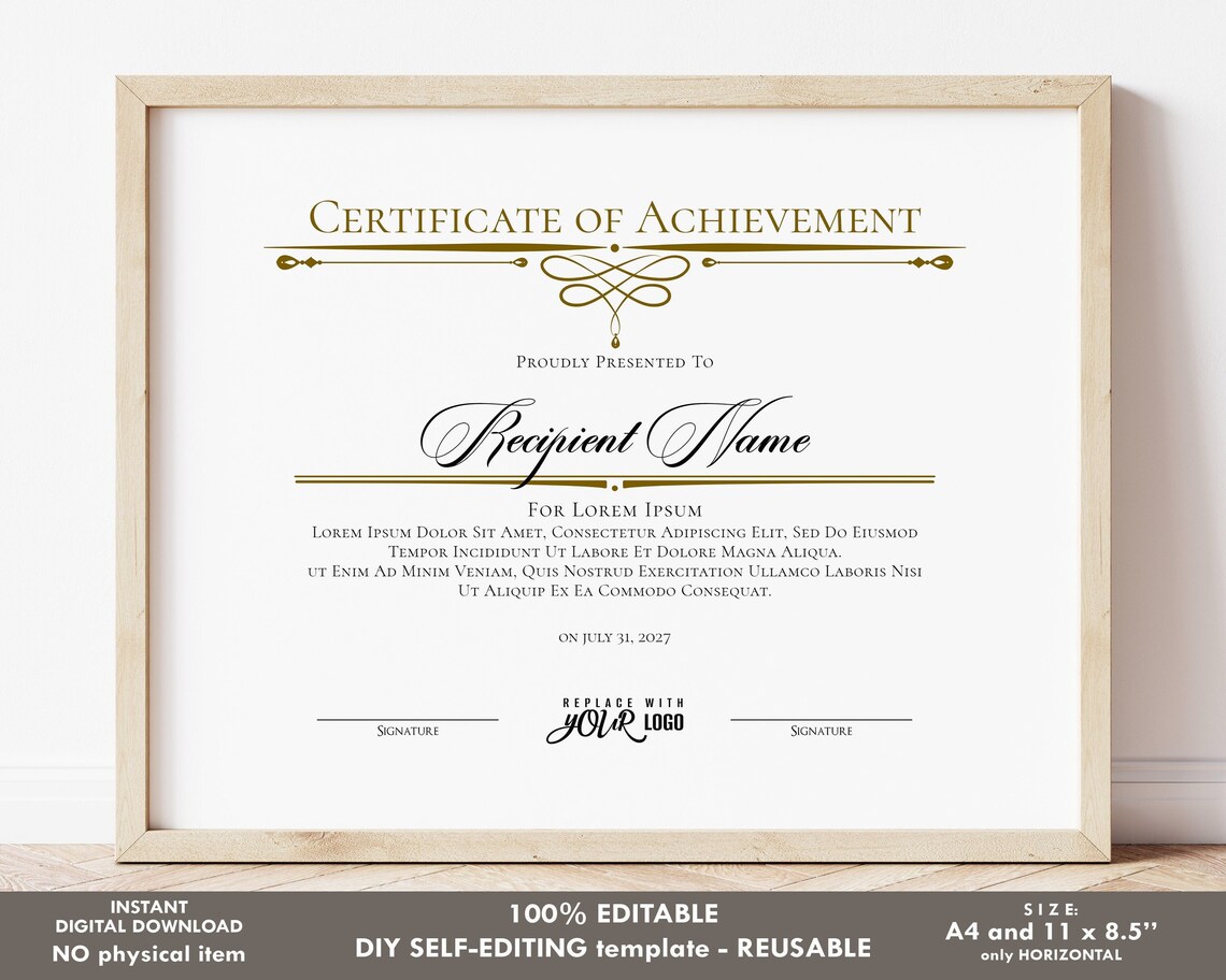 Editable Achievement Certificate Template Printable | Etsy