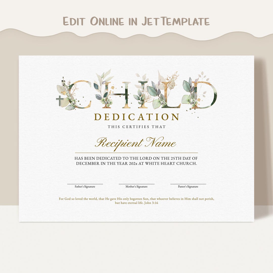 Child Dedication Certificate Template Child Dedication Editable ...