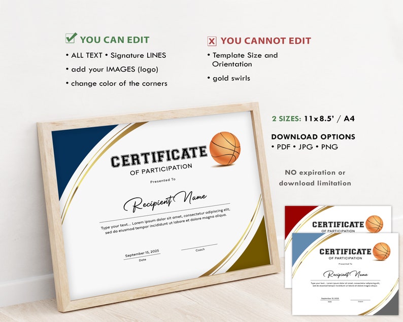 Editable Basketball Certificate Template Sports Basketball - Etsy