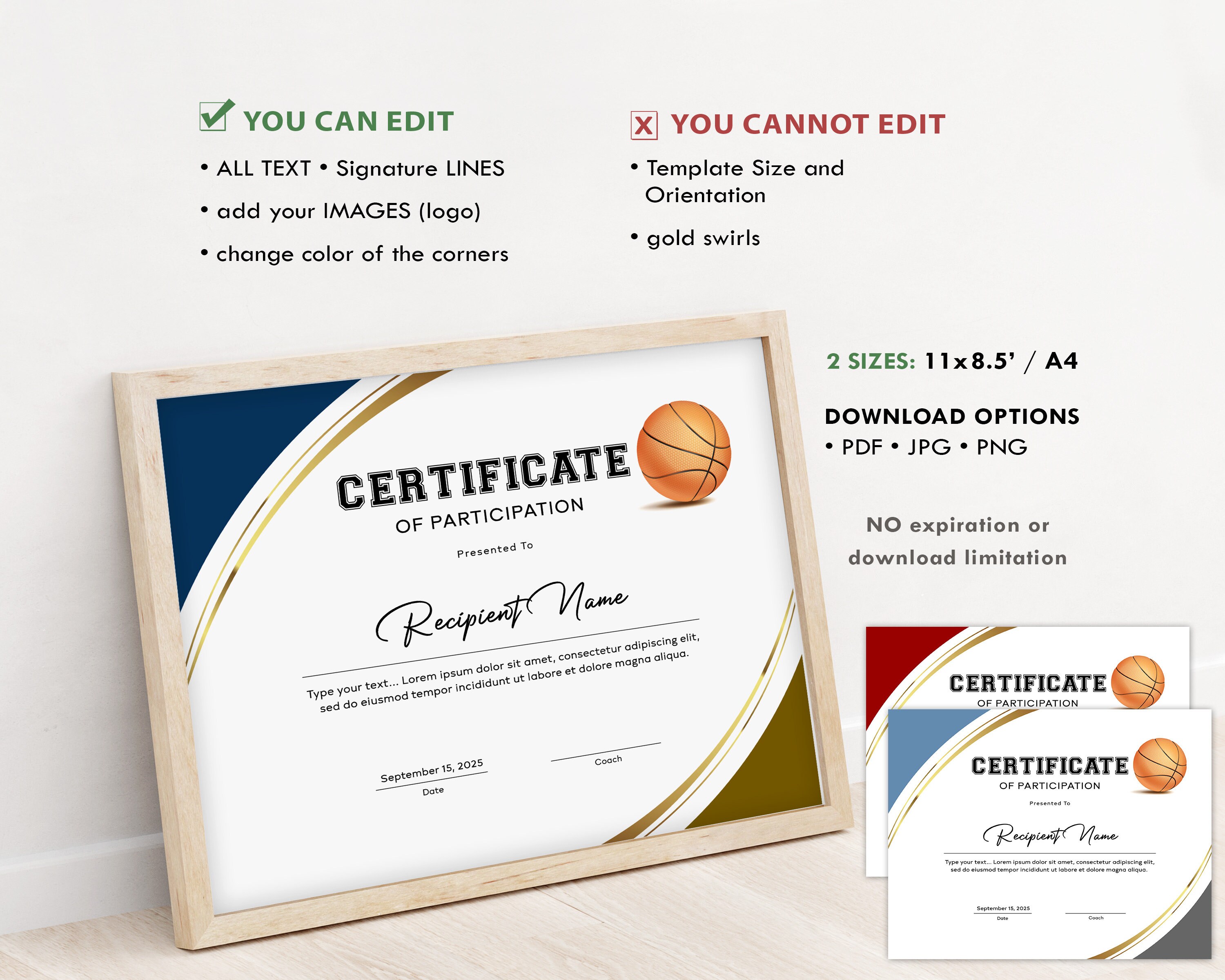 Editable Basketball Certificate Template Sports Basketball - Etsy