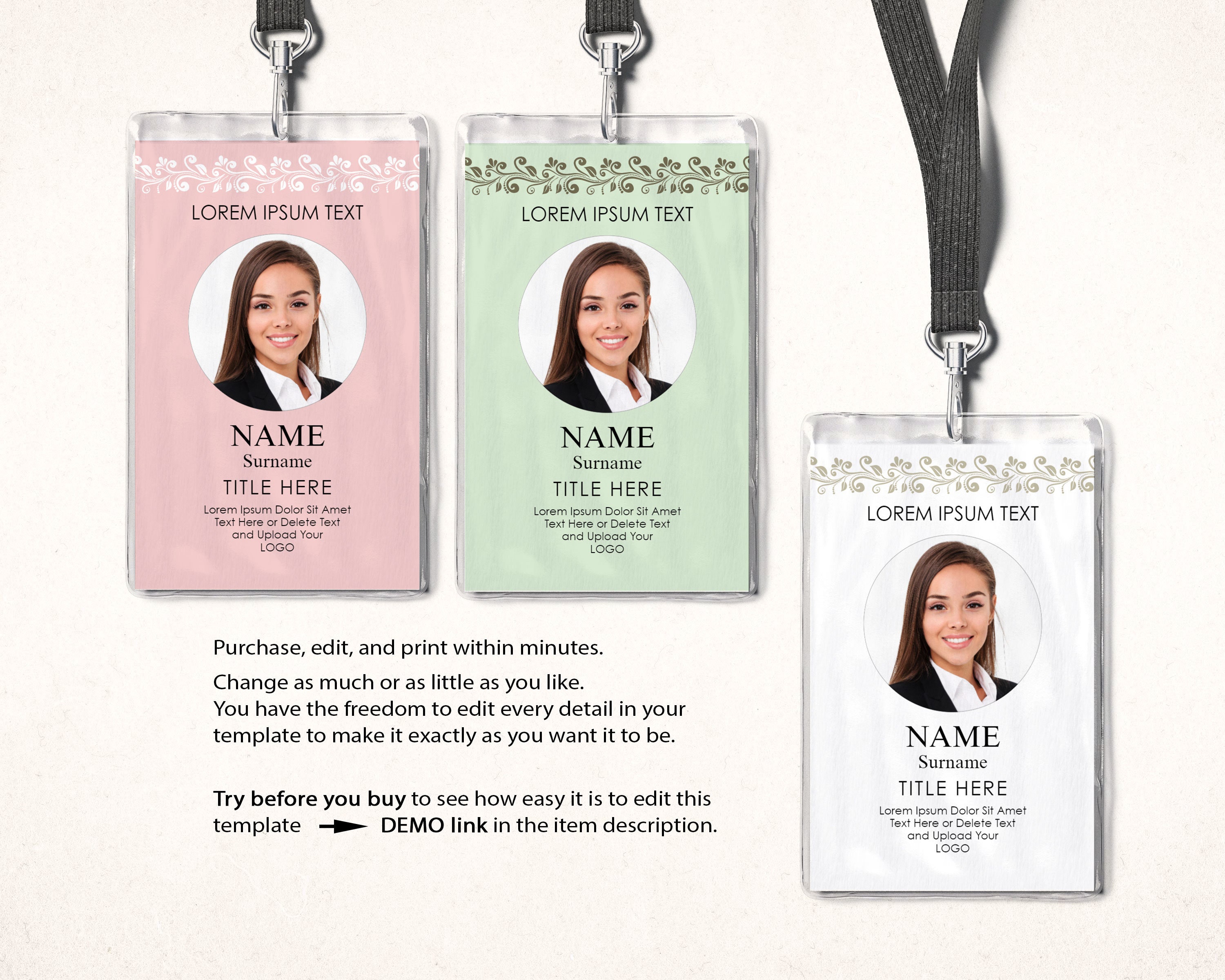 Editable Circle Photo ID Card Template Printable ID Badge - Etsy
