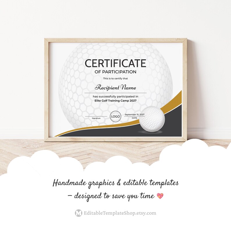 EDITABLE Golf Certificate Template, Sports Certificate Award, Printable ...