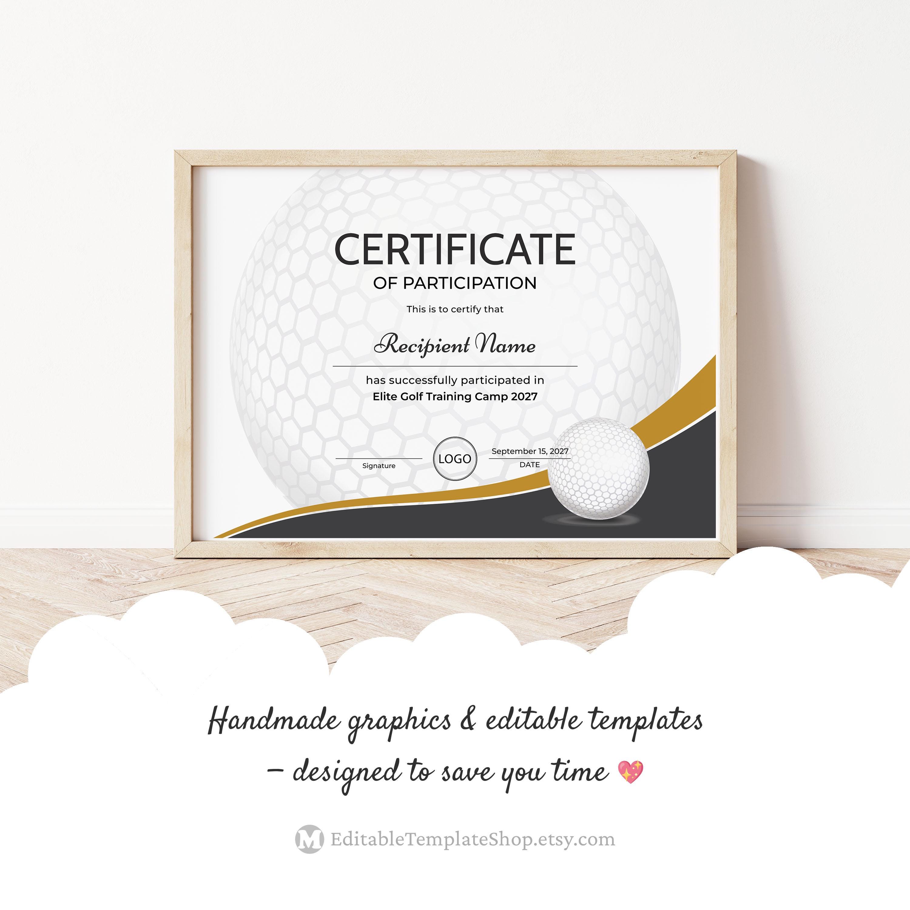 EDITABLE Golf Certificate Template, Sports Certificate Award, Printable ...