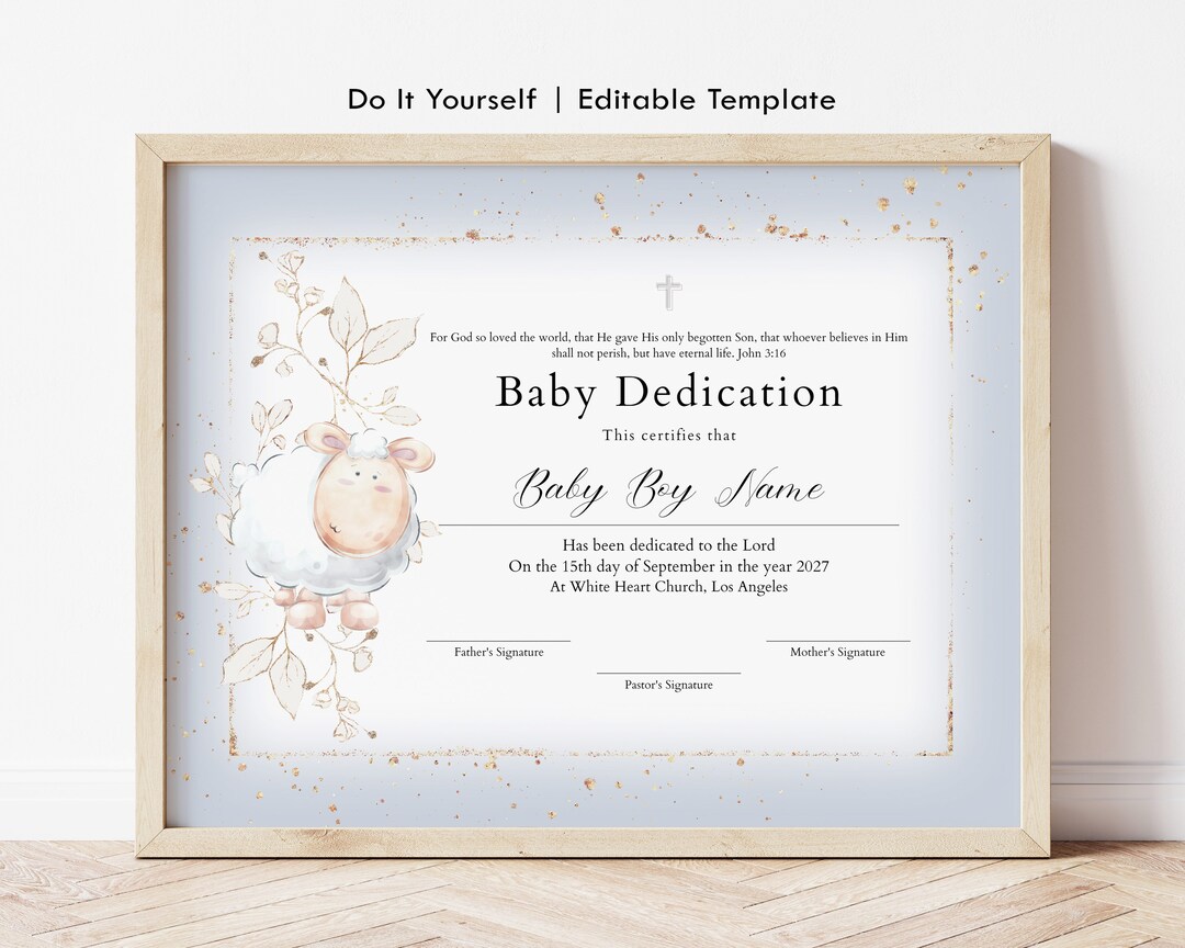 Baby Dedication Editable Presentation Certificate Template - Etsy