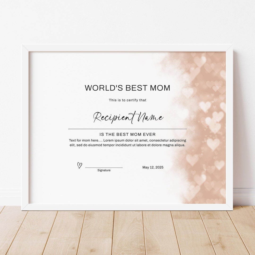 Editable Best Mom Certificate Template Mother's Day Certificate Best ...