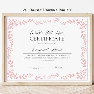 Editable Best Mom Award Certificate Template, Gift for Mothers Day ...