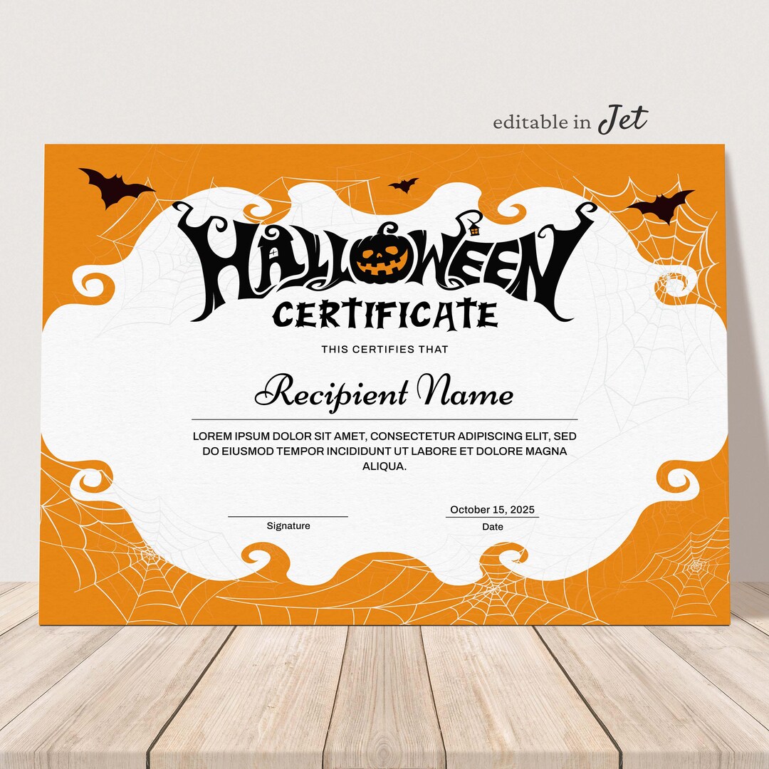 Halloween Certificate Template, Editable Halloween Best Costume ...