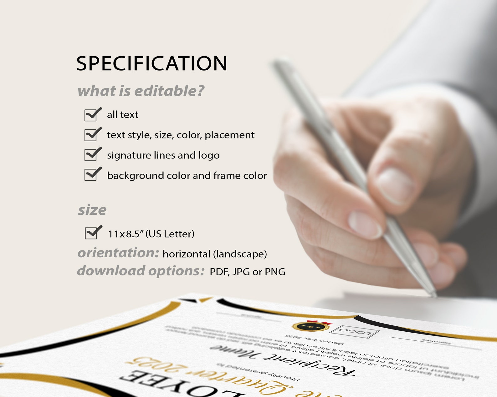 Editable Employee of the Quarter Printable Employee Gift - Etsy