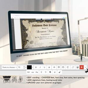 Skull Crow Halloween Best Costume Certificate Template - Etsy