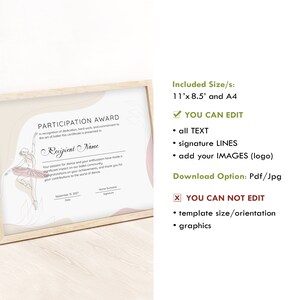Editable Ballet Awards Certificate Template, Ballet Dancer Award ...