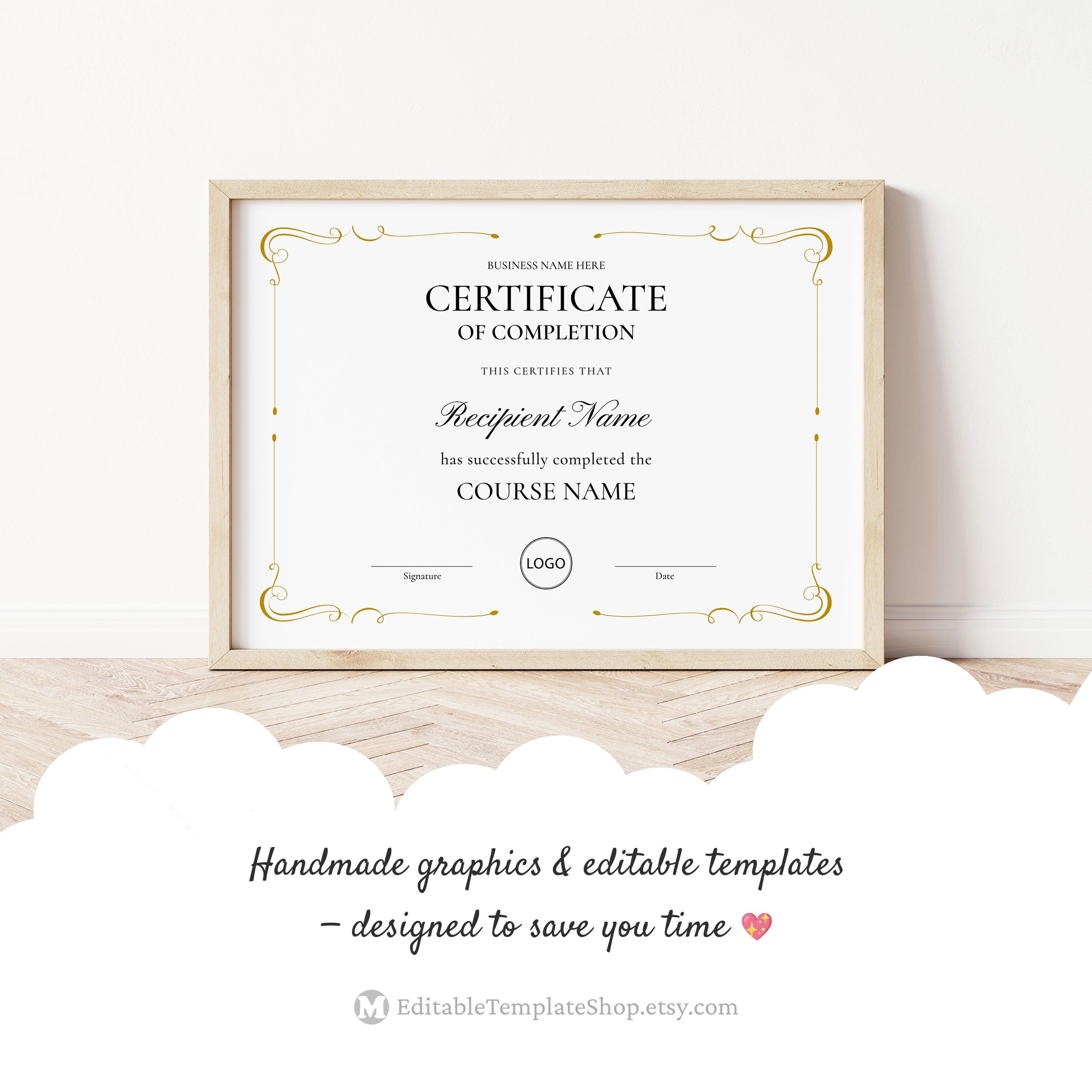 Certificate of Completion, Course Completion Template, EDITABLE ...