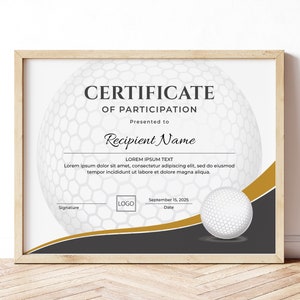 EDITABLE Golf Certificate Template, Sports Certificate Award, Printable ...