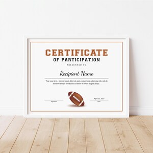 American Football Certificate Template, Editable Football Award ...