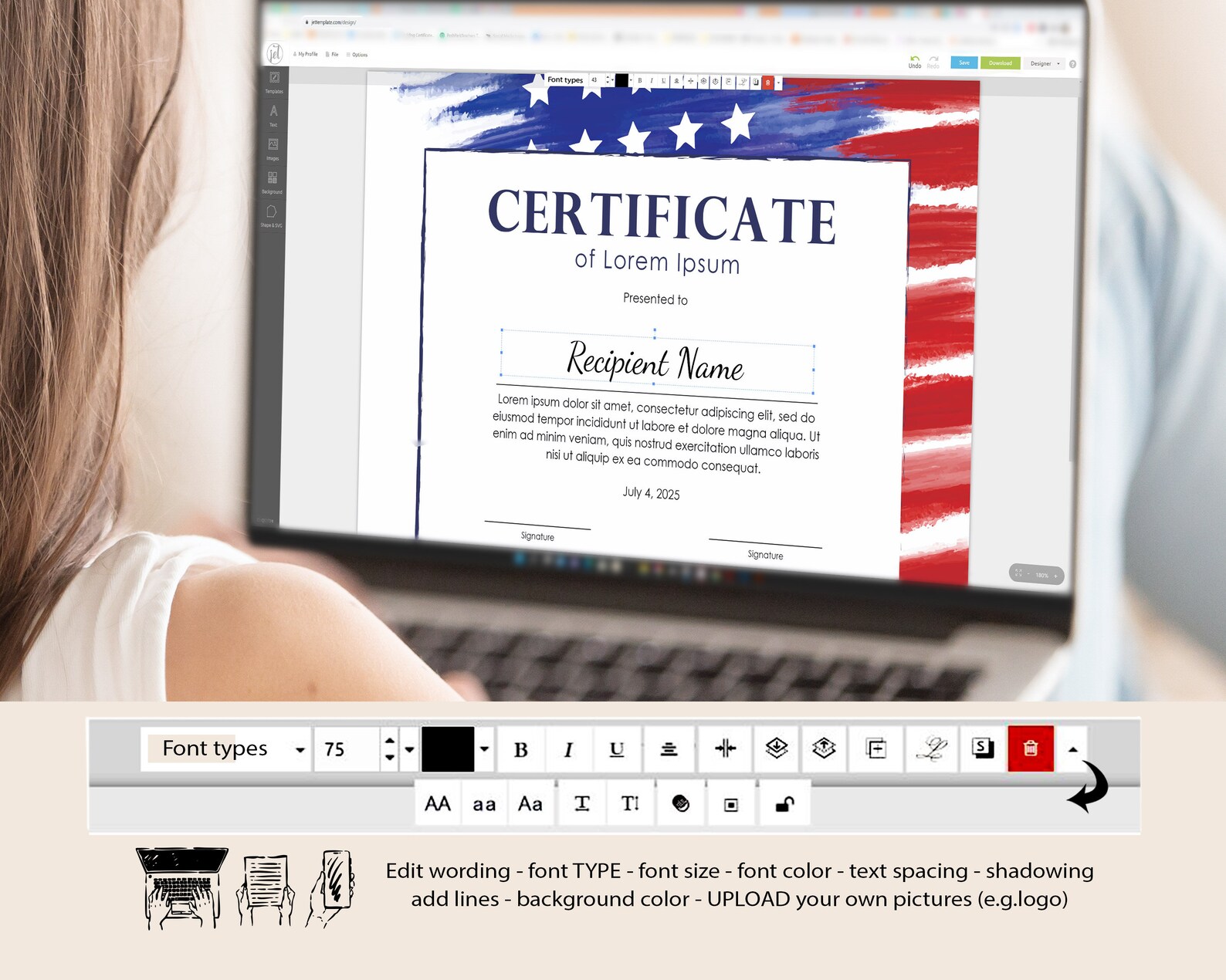 Editable Certificate Template American Flag Independence Day - Etsy