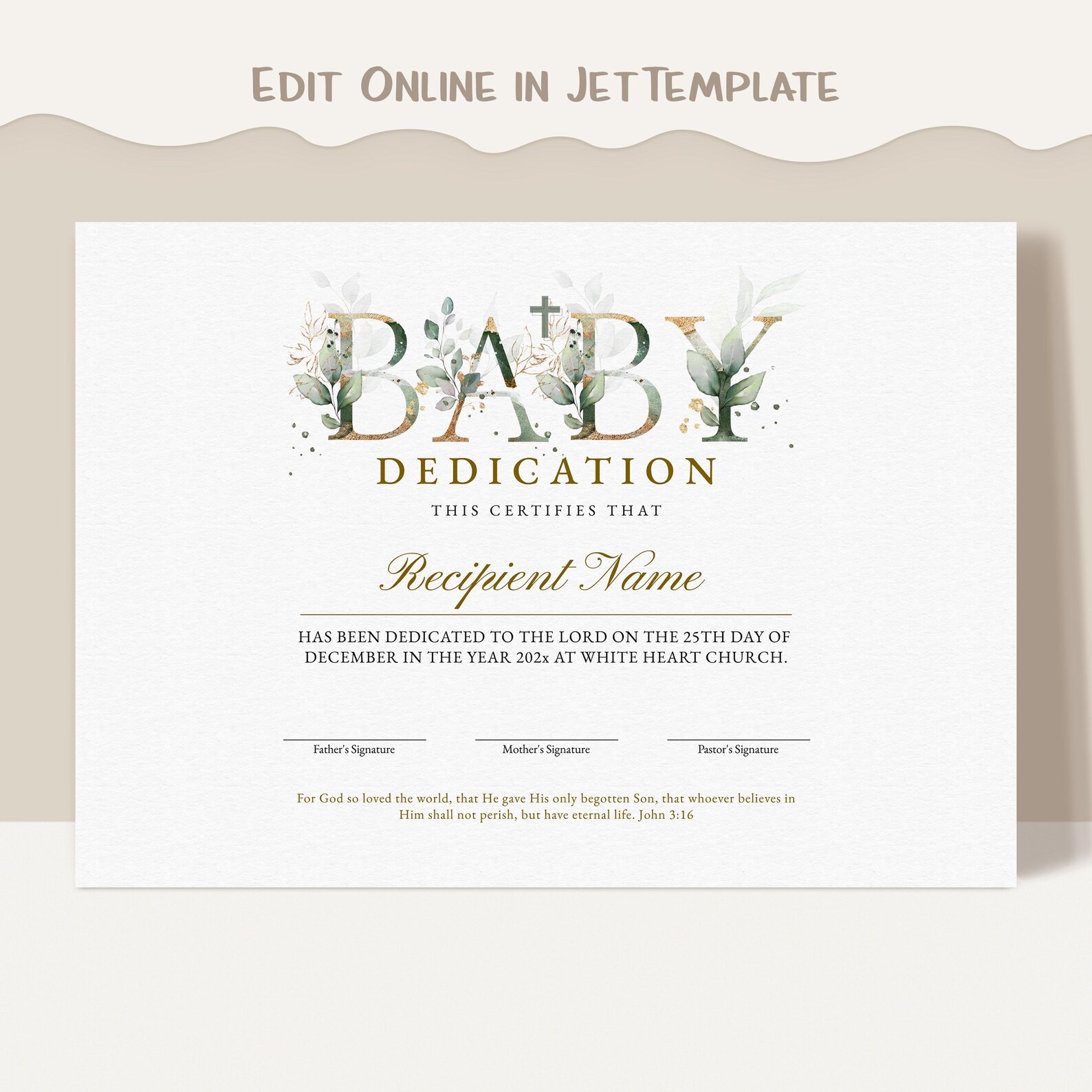 Baby Dedication Certificate Template Baby Dedication Editable ...