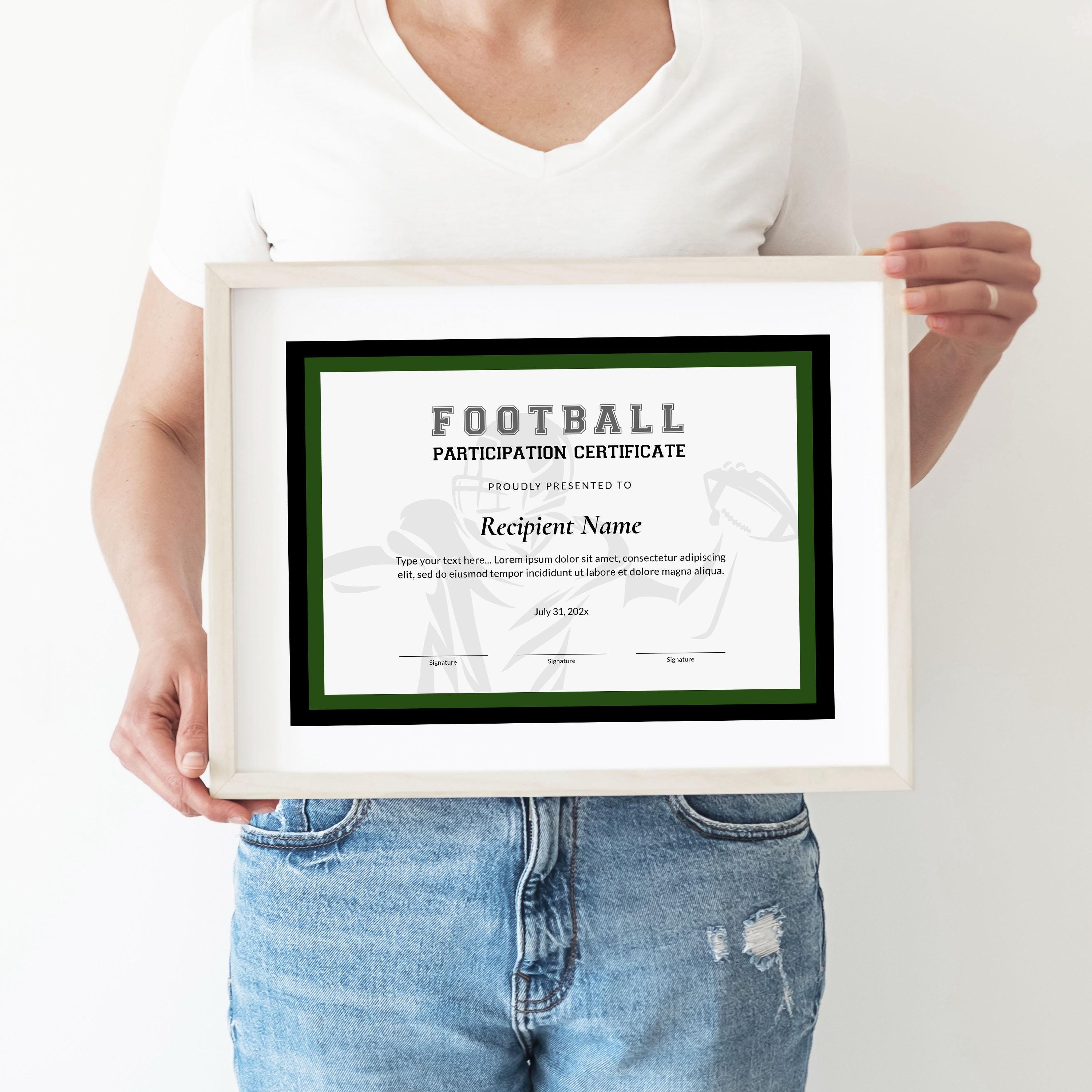 EDITABLE Football Participation Certificate Template, American Football ...