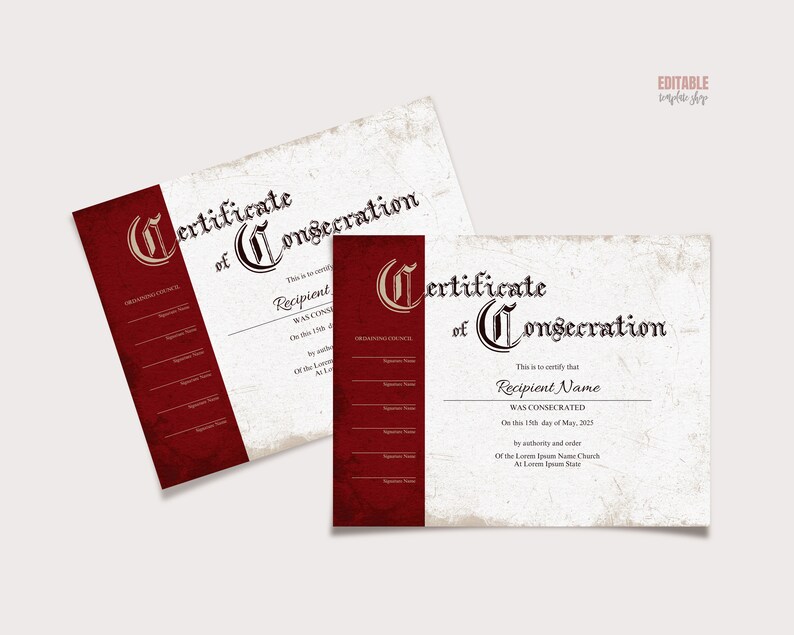 Editable Certificate of Consecration Template Printable - Etsy
