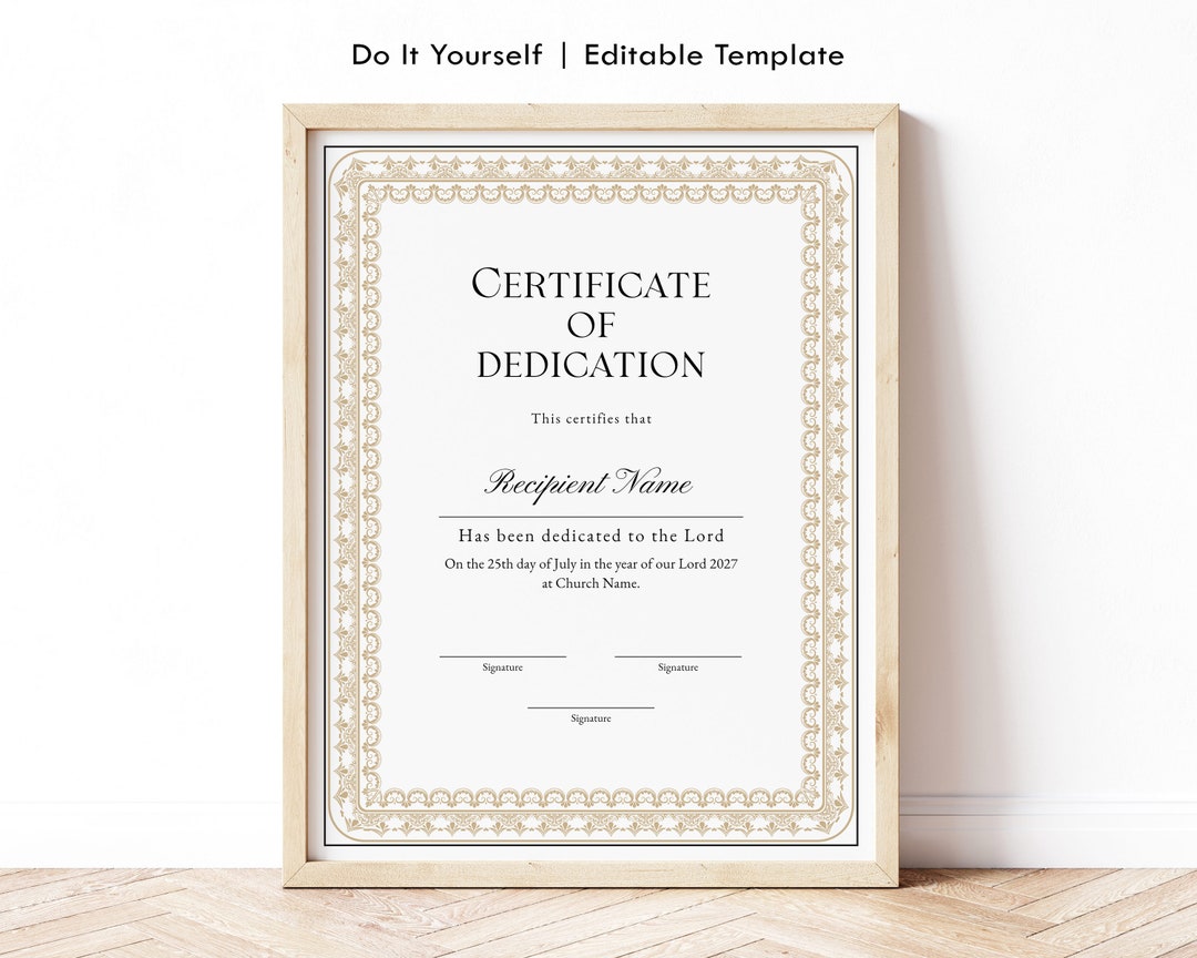 Editable Certificate of Dedication Template, Child Dedication ...