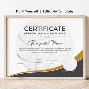 EDITABLE Volleyball Certificate Template, Sport Certificate Award ...