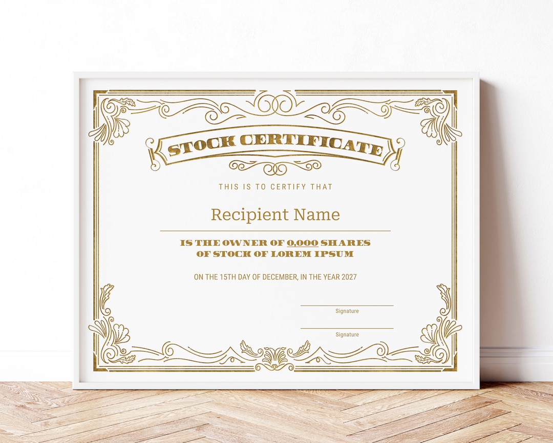 EDITABLE Stock Certificate Template, Printable Certificate of Stock ...