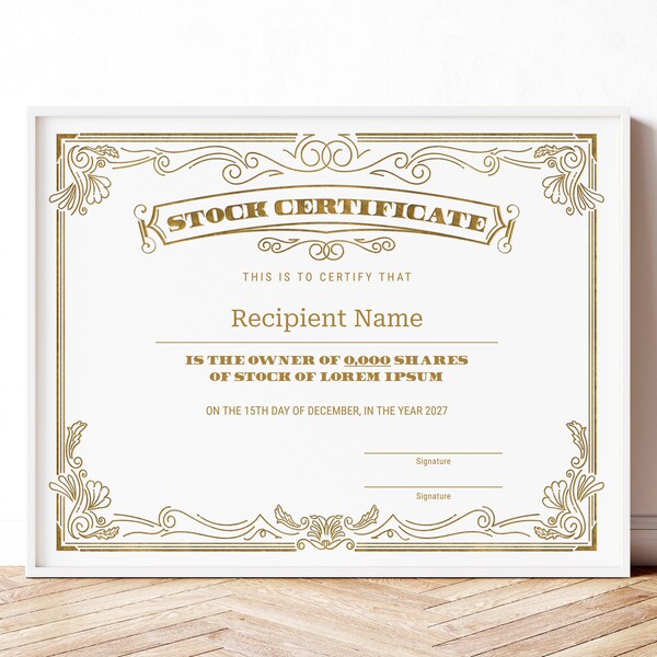 Printable Stock Certificate - Etsy