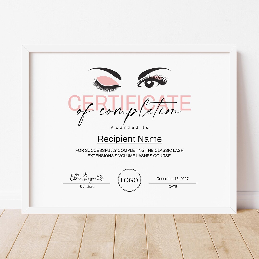 Lashes Certificate of Completion EDITABLE Lashes Training Course ...