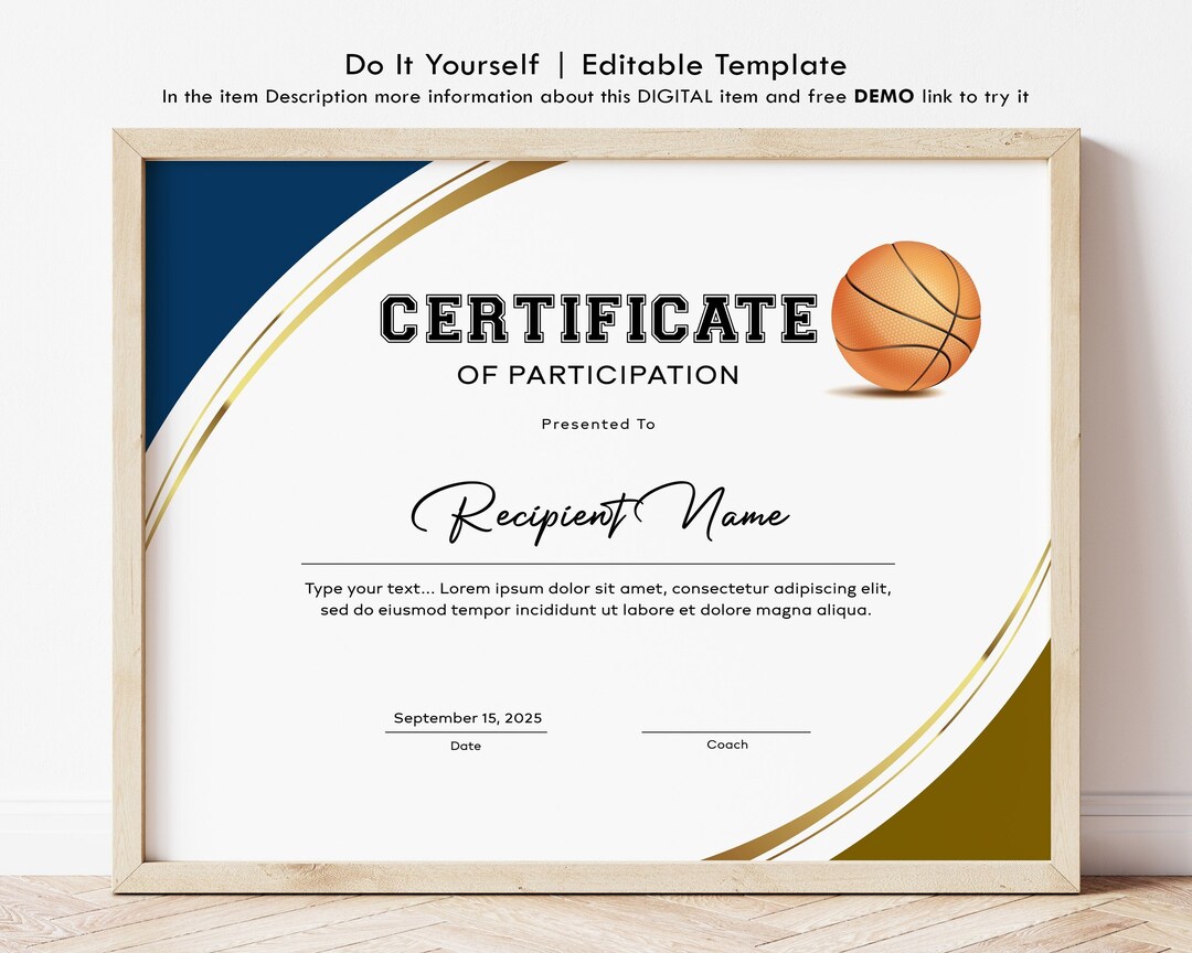 Editable Basketball Certificate Template Sports Basketball Award ...