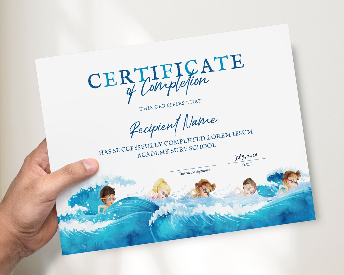 EDITABLE Swimming Certificate Template Kids Sports Swimming - Etsy