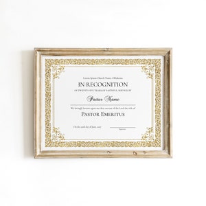 Pastor Emeritus Church Recognition Certificate Template, Church Award ...