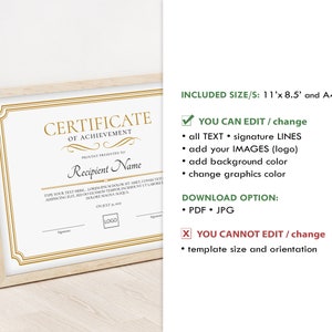 Editable Achievement Certificate Template, Employee Appreciation Award ...