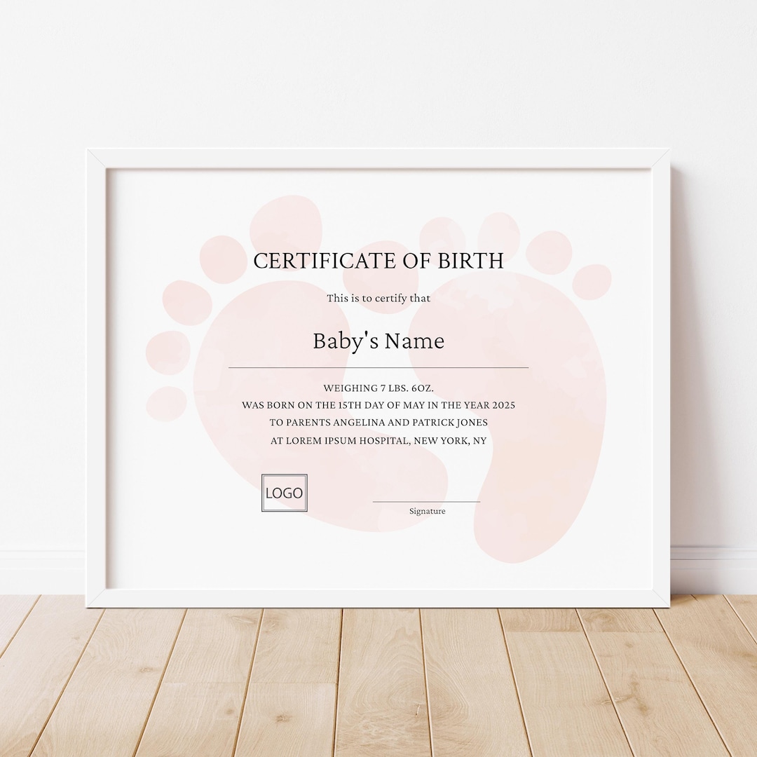 Baby Birth Certificate, Editable Birth Certificate Template, Minimalist ...