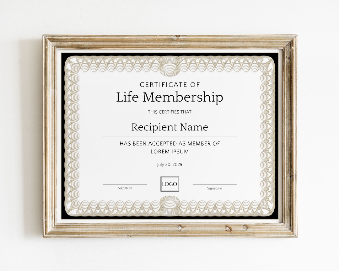 Life Membership Certificate Template Editable Printable - Etsy Australia