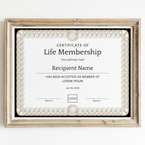 Life Membership Certificate Template, Editable Printable Elegant ...