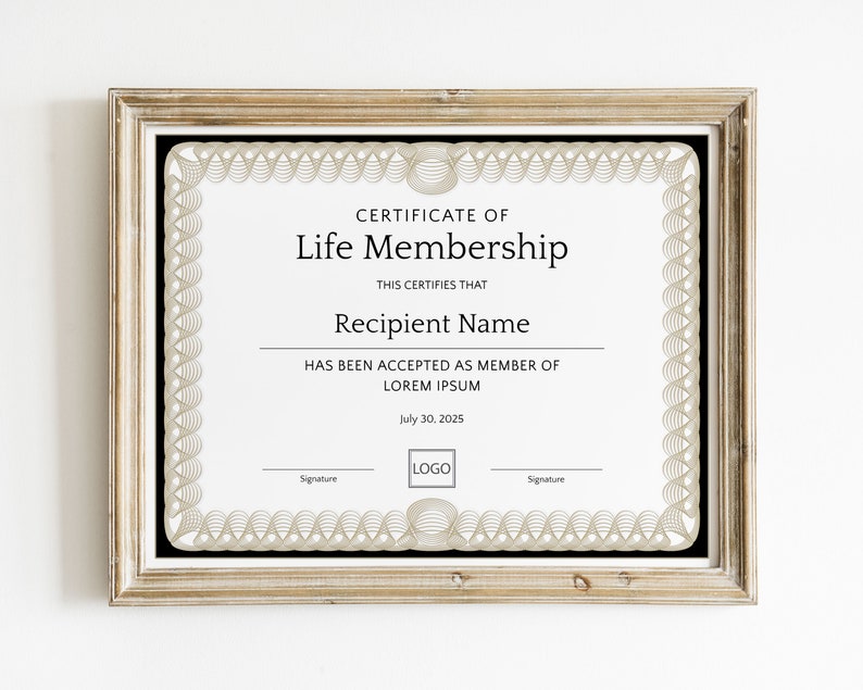 Life Membership Certificate Template, Editable Printable Elegant ...
