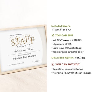 Best Staff Awards, Funniest Staff Member, EDITABLE Best Employee ...