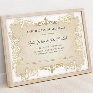 Marriage Certificate Template, Editable Elegant Certificate of Marriage ...