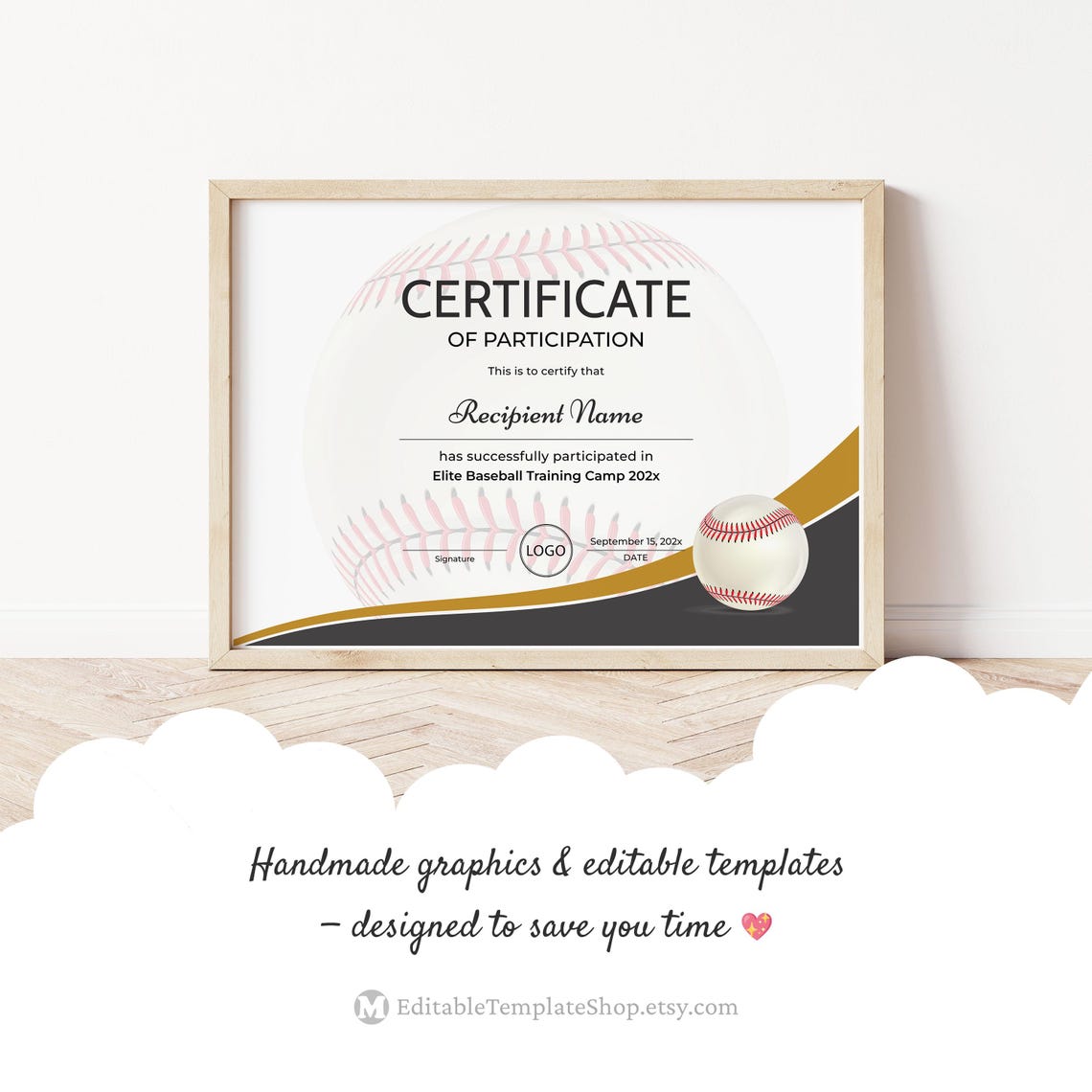 Editable Baseball Certificate Template, Sports Certificate Award ...