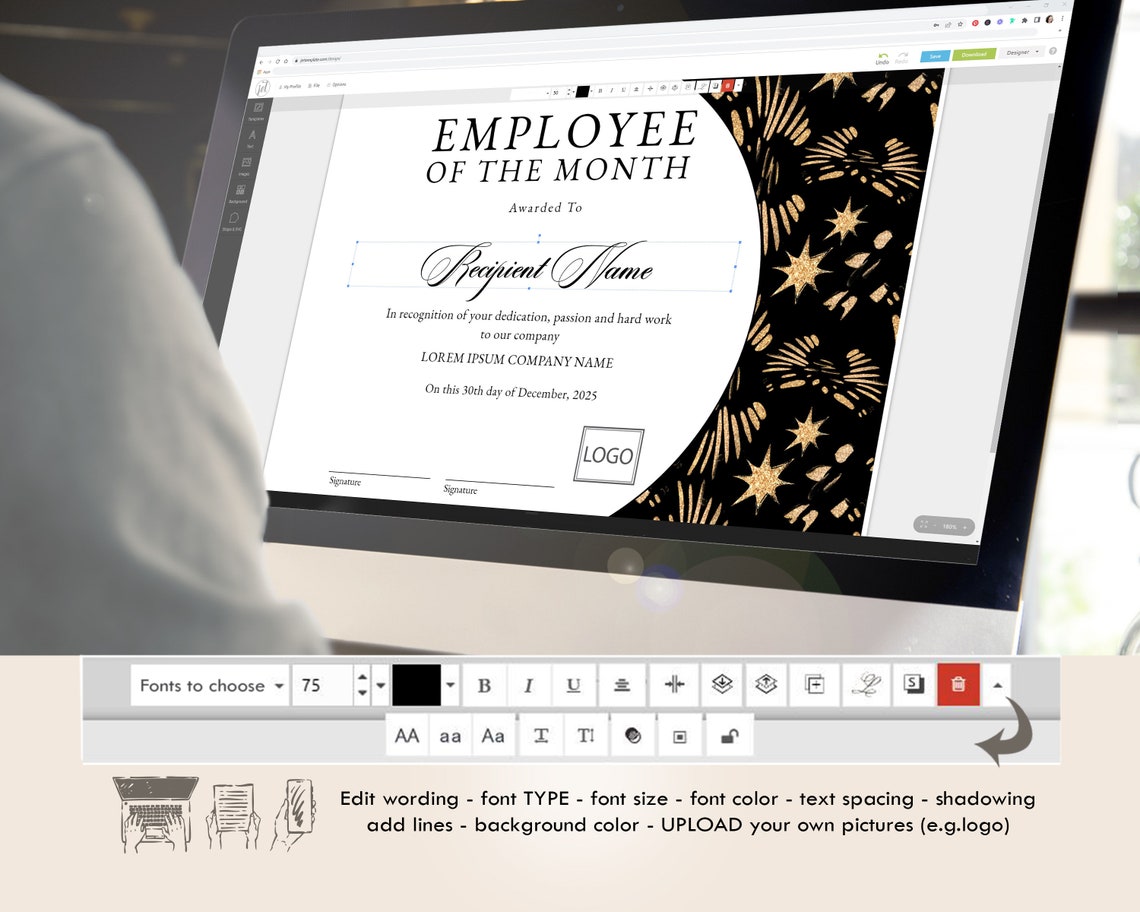 Printable Employee of the Month EDITABLE Template Employee - Etsy
