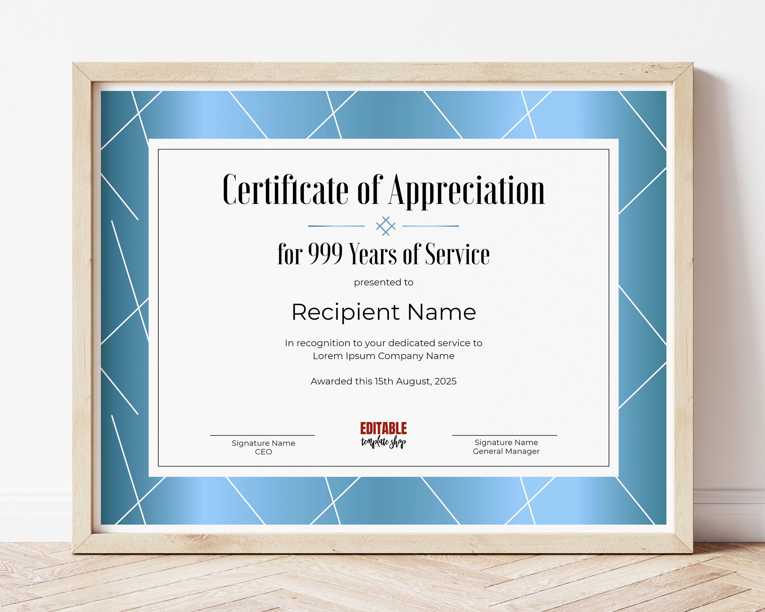 Certificate of Appreciation Years of Service Editable | Etsy