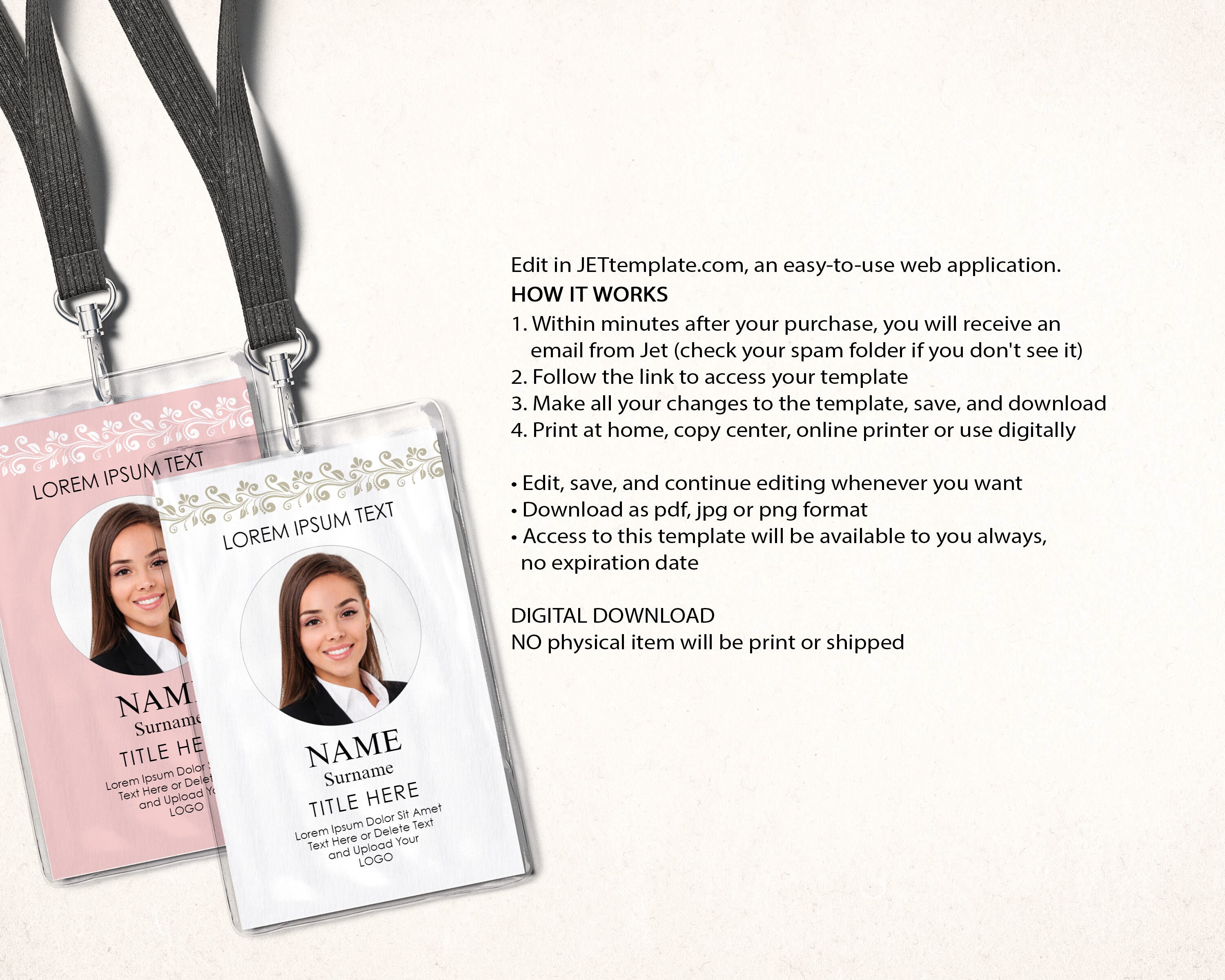 Editable Circle Photo ID Card Template Printable ID Badge - Etsy