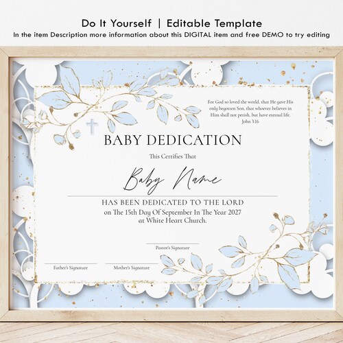 Editable Baby Dedication Template. Baptism. Printable - Etsy