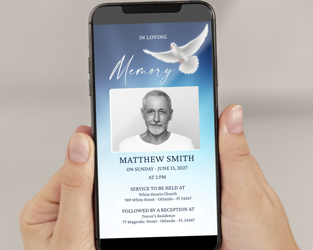 Digital Funeral Announcement, Funeral Electronic Invitation Template ...