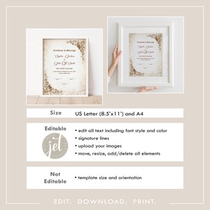 Vintage Gothic Wedding Certificate Template, Editable Marriage ...