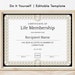 Life Membership Certificate Template, Editable Printable Elegant ...